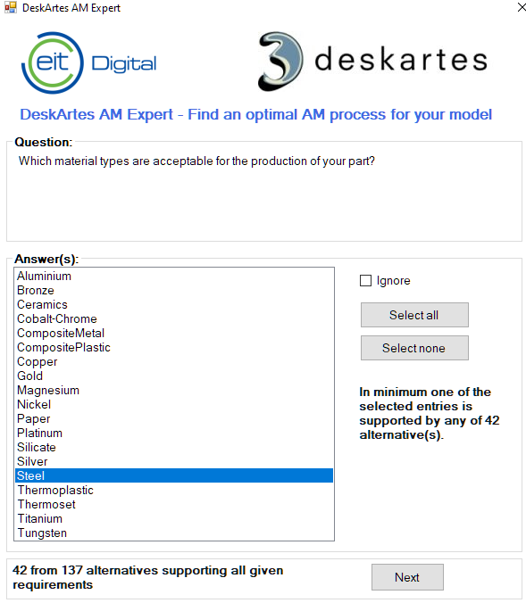 DeskArtes AM Expert - automatic Additive Manufacturing process selection
